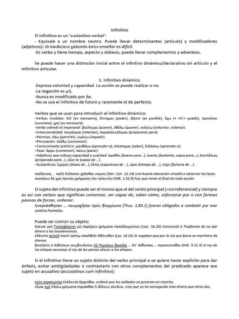 Infinitivo: Tipos y Usos en Griego | PDF | Verbo | Lingüística