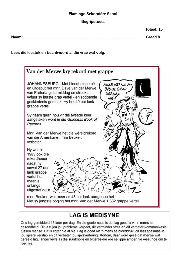 Graad 8 Begripstoets | PDF