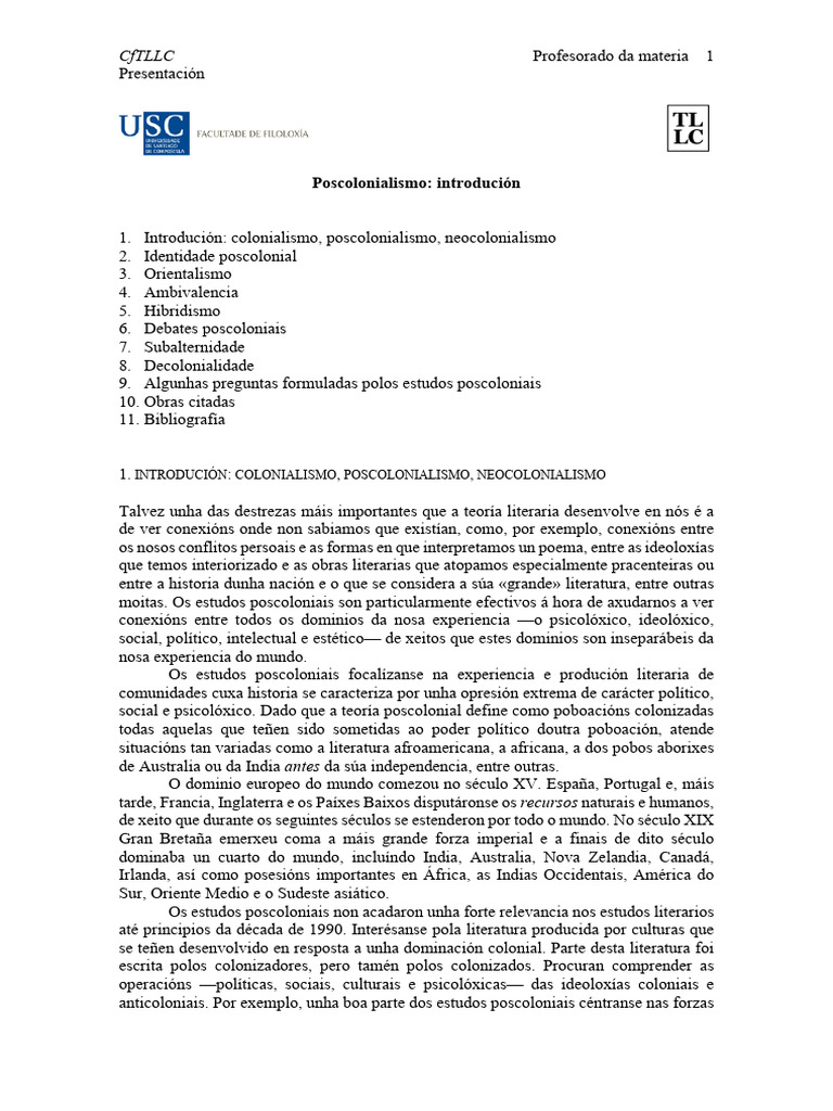 Poscolonialismo Introdución | PDF