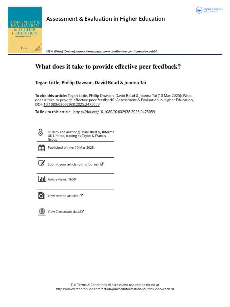 What Does It Take To Provide Effective Peer Feedback | PDF | Cognitive Science | Behavior ...