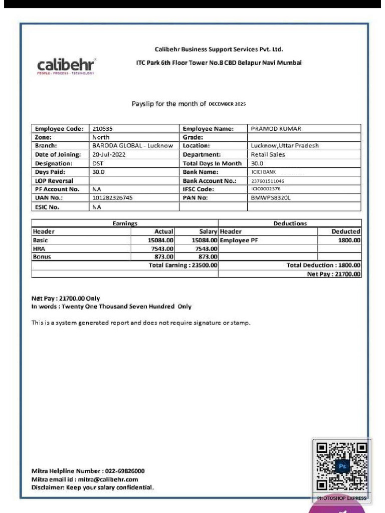 BOB DECEMBER Payslip - Page-0001 | PDF