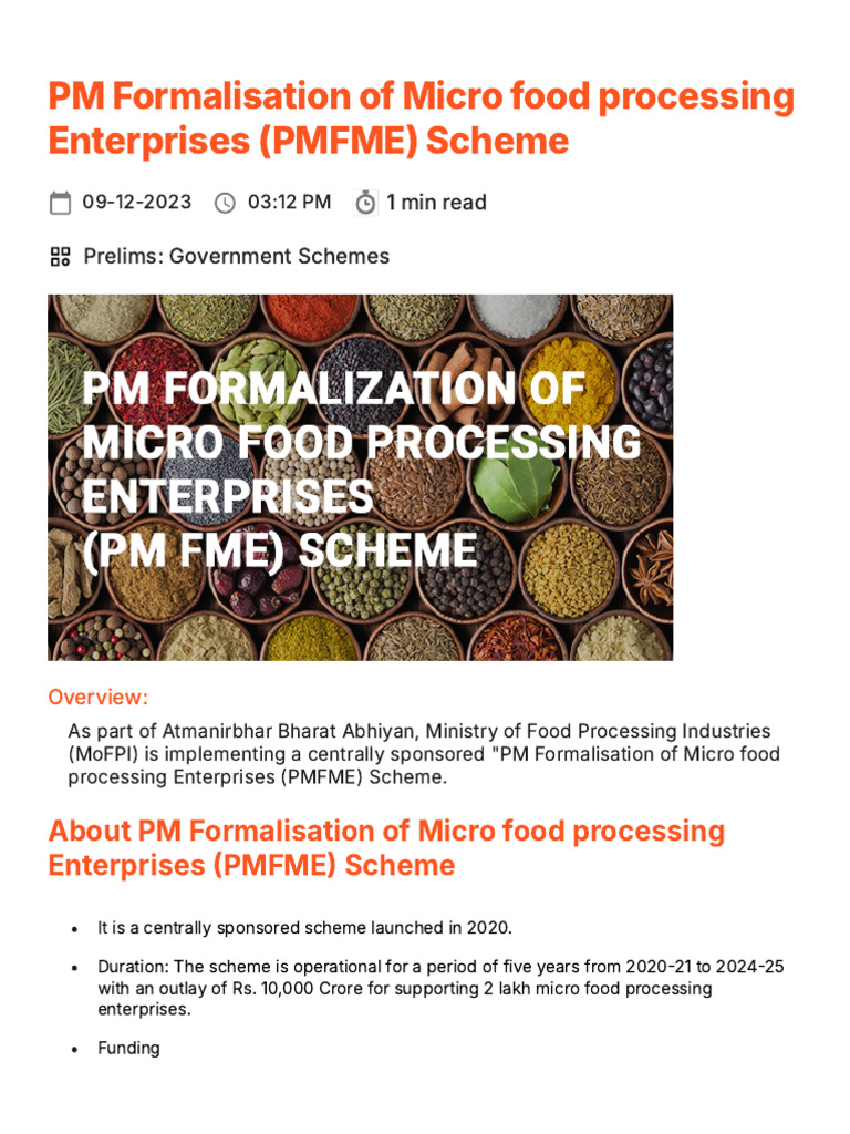 PMFME Scheme for Micro Food Enterprises | PDF | Economies