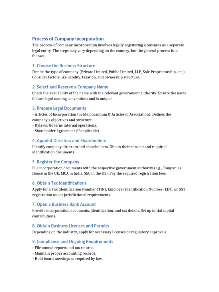 Company Incorporation Process | PDF