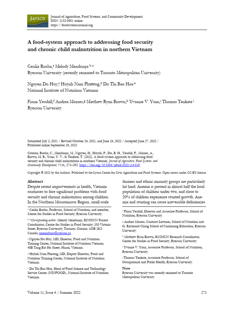 A Food-System Approach To Addressing Food Security | PDF | Malnutrition ...