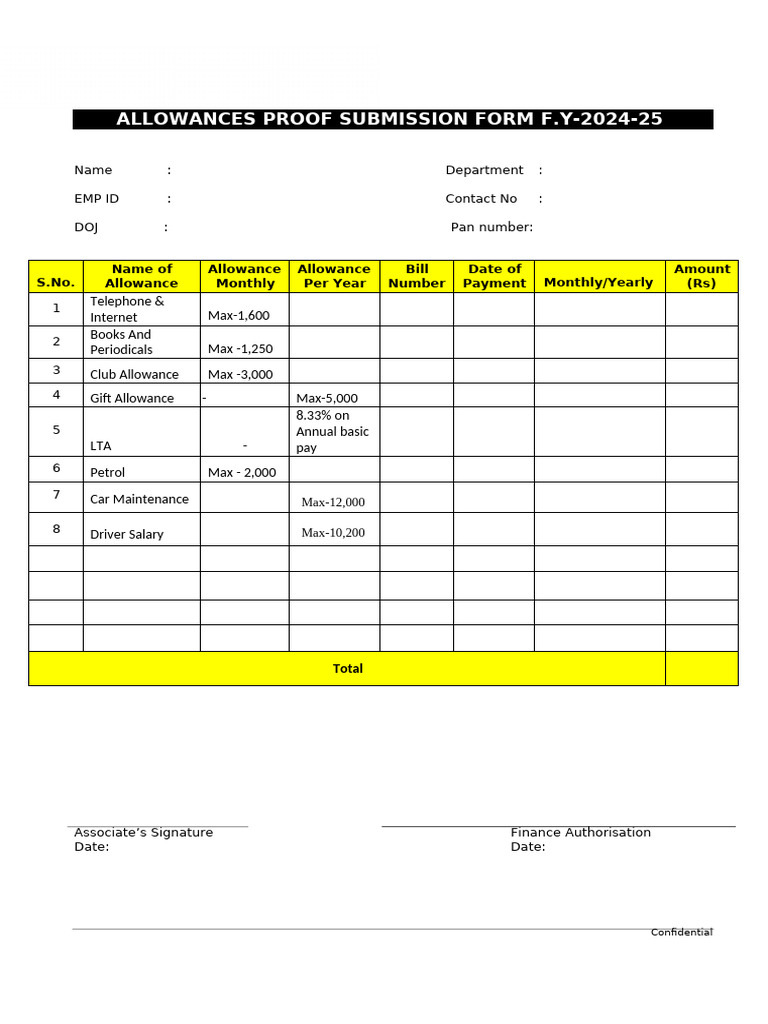 Allowances Proof Submission Form | PDF