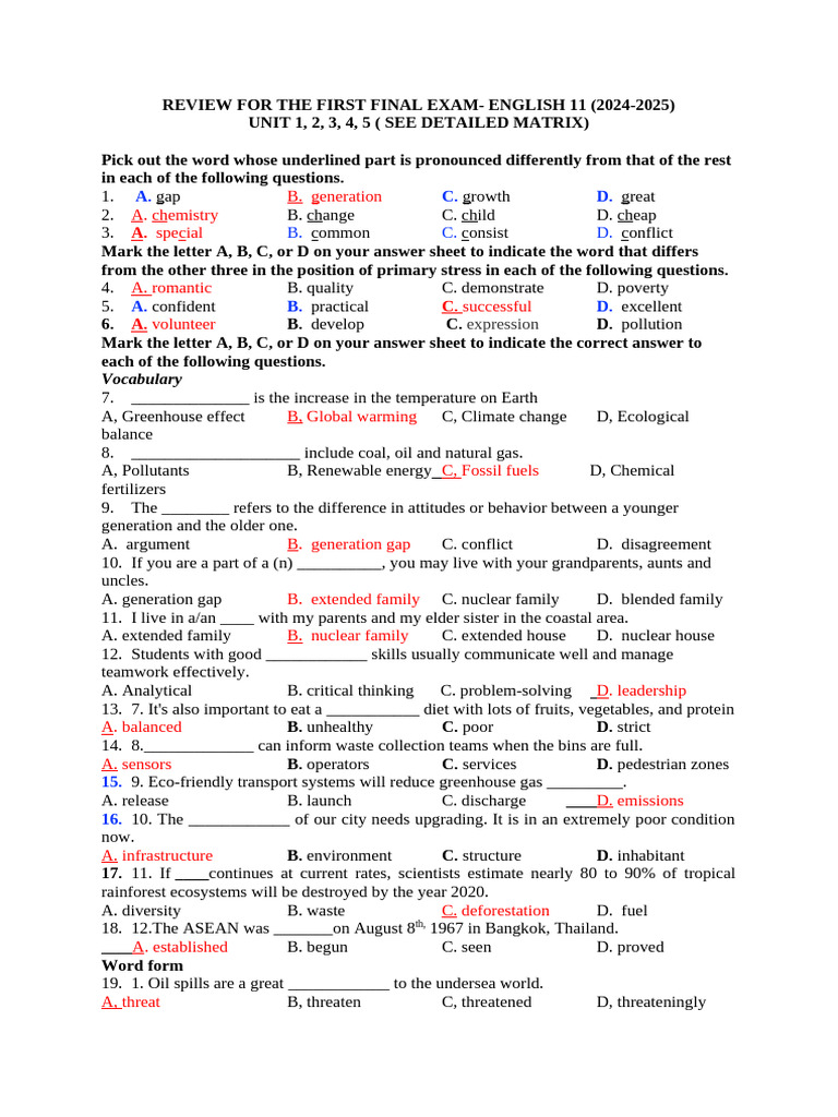 Key 11REVIEW FOR THE FIRST FINAL EXAM | PDF | Solar Power | Solar Energy