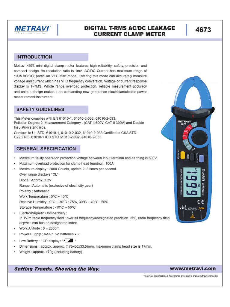 Metravi 4673 Clamp Meter Overview | PDF | Power Supply | Electricity