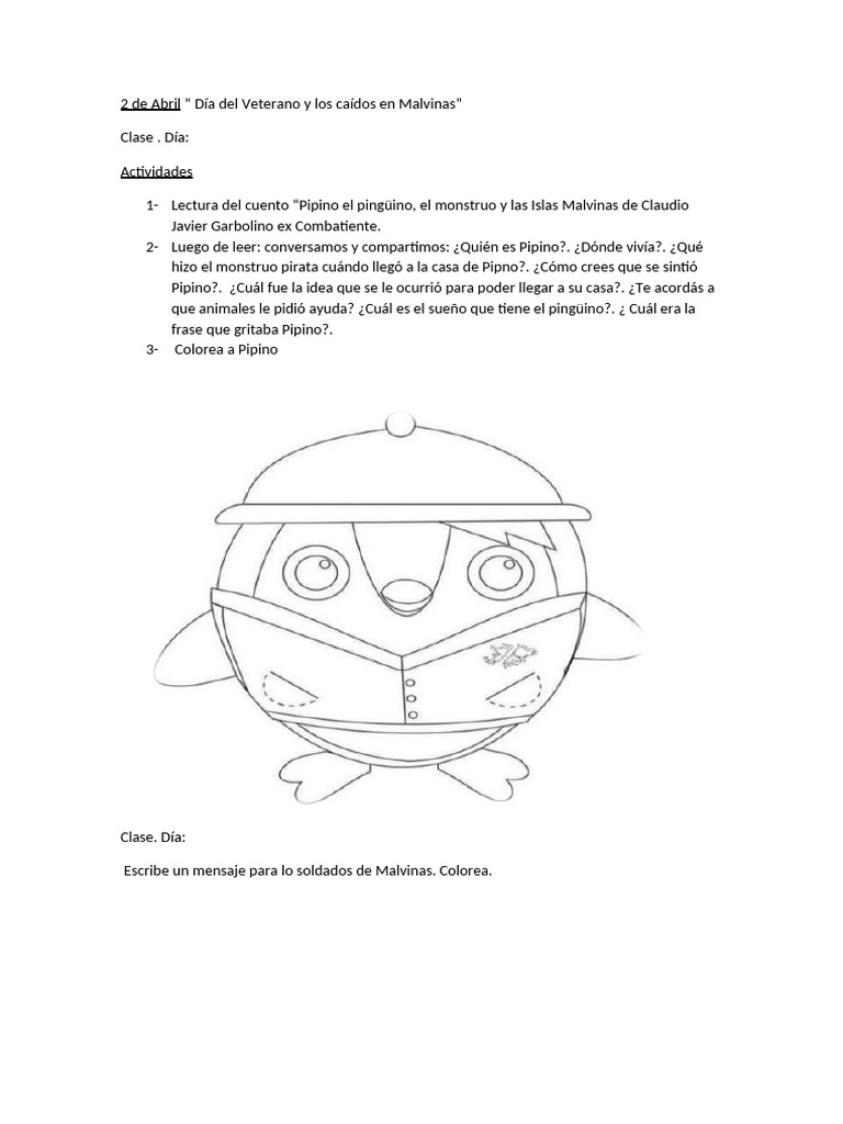Actividades sobre Pipino el Pingüino | PDF