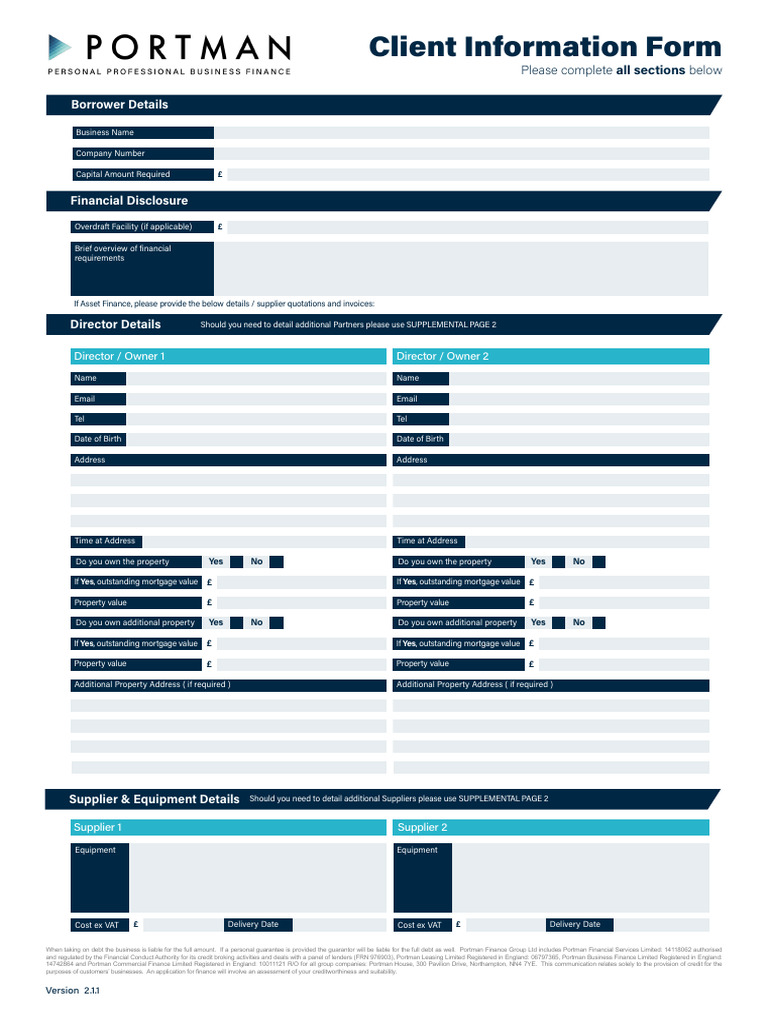 New Client Information Form | PDF | Mortgages | Debt