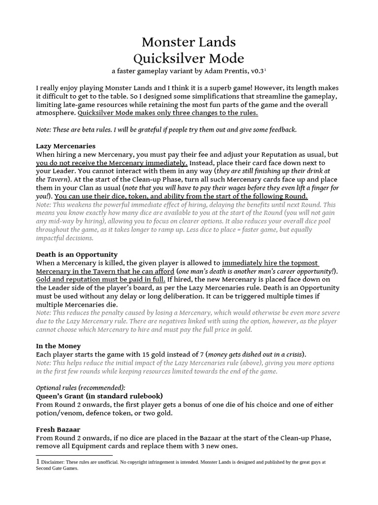 Monster Lands Quicksilver Mode Faster v0.3 | PDF