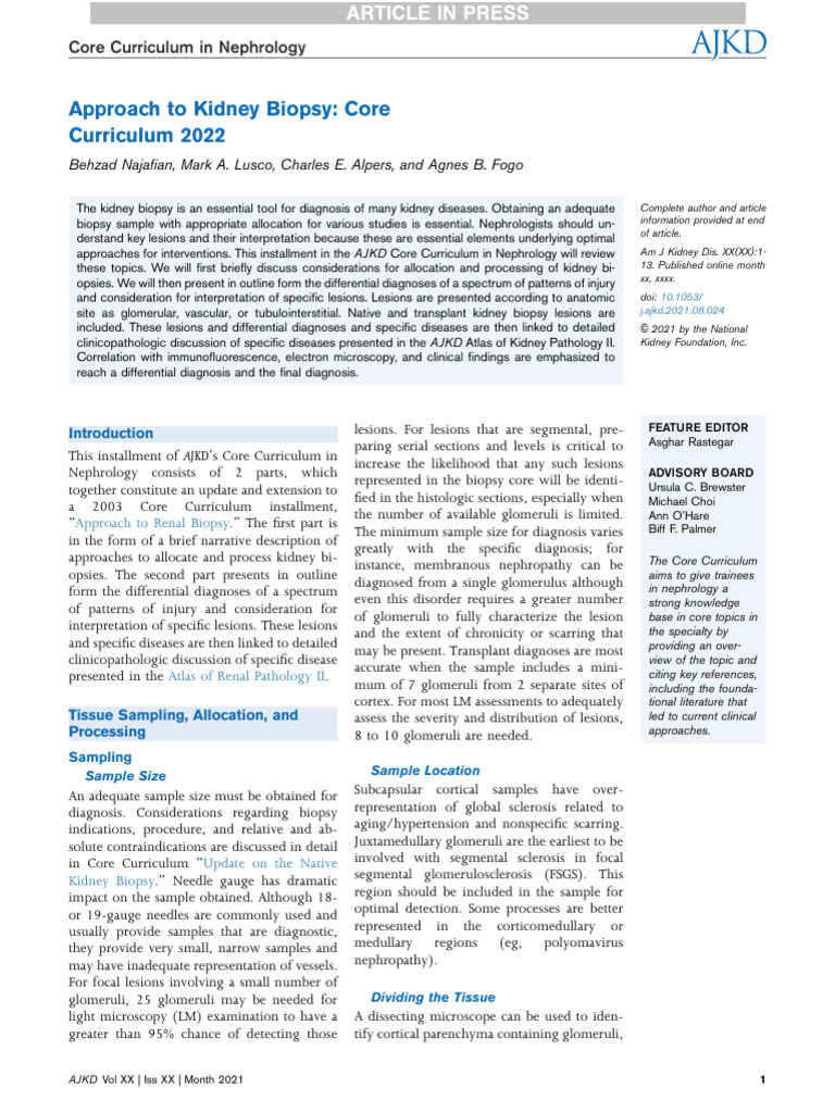 Approach To Kidney Biopsy | PDF | Fixation (Histology) | Nephrology