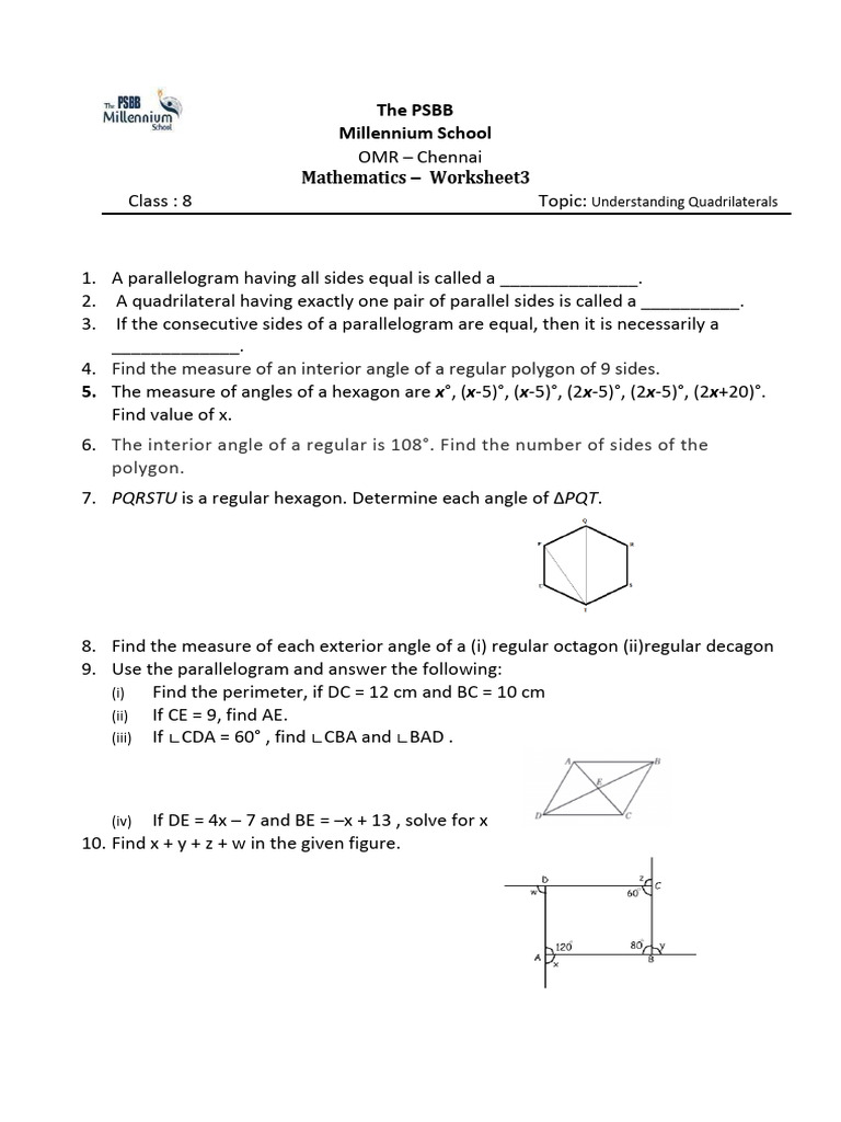 Understanding Quadrilaterals - Worksheet. | PDF