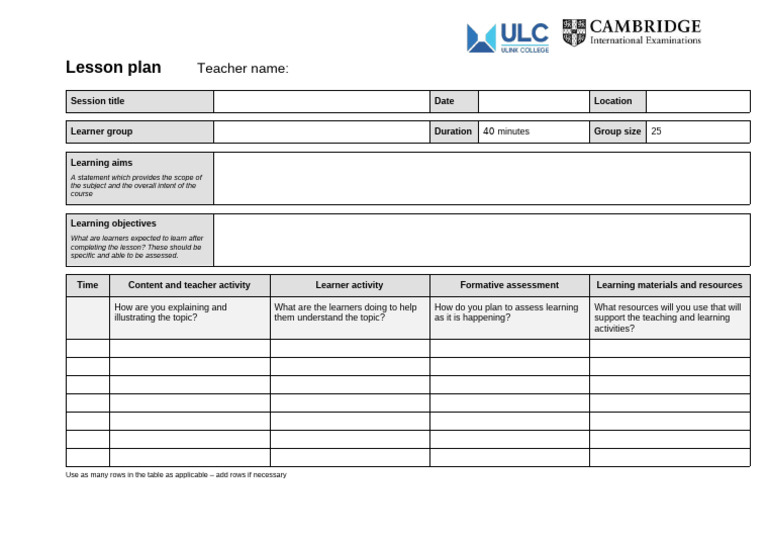 ULC lesson plan template_En | PDF