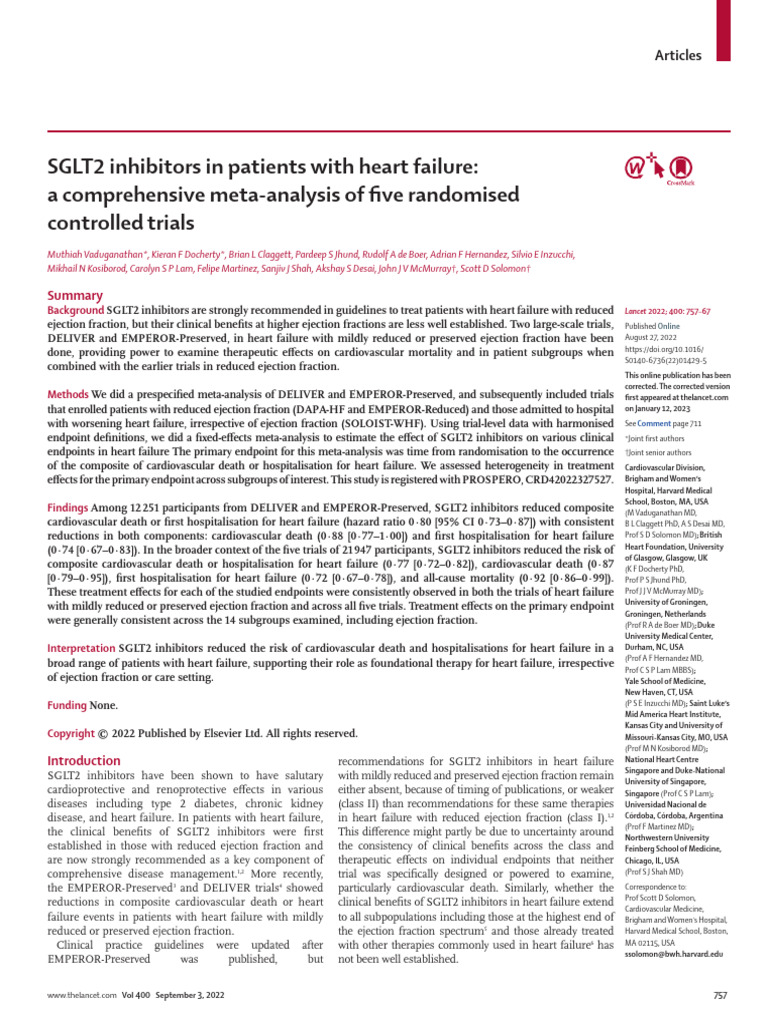 SGLT2 Inhibitors in Patients With Heart Failure: A Comprehensive Meta ...