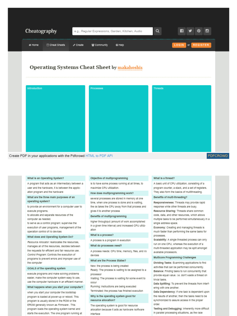 Operating Systems Cheat Sheet | PDF | Process (Computing) | Thread (Computing)