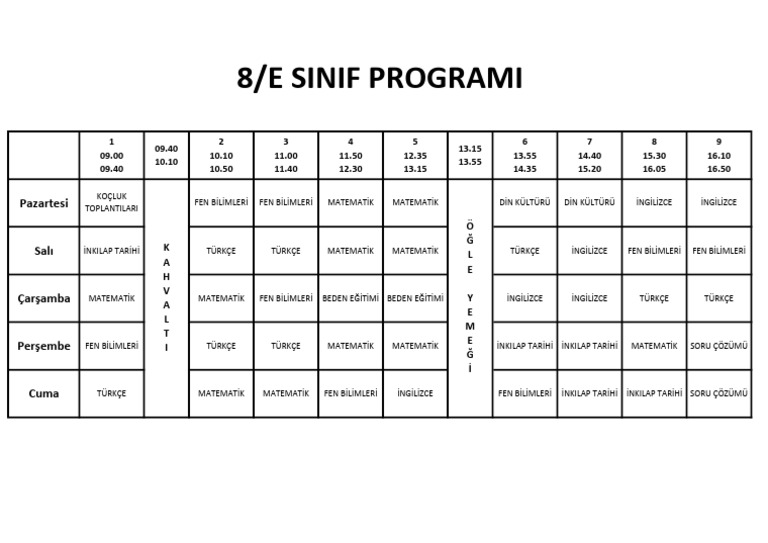 8e Sinifi Ders Programi | PDF
