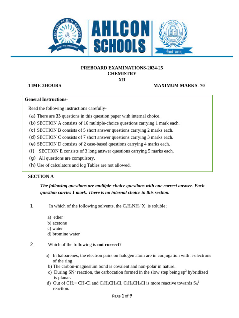 PB QP Chemistry-Xii | PDF | Coordination Complex | Amine