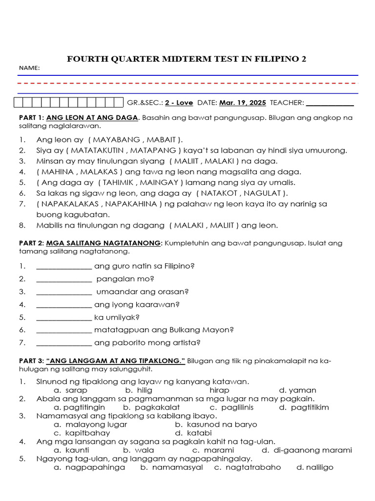 4th Qtr Midterm_FILIPINO 2 | PDF