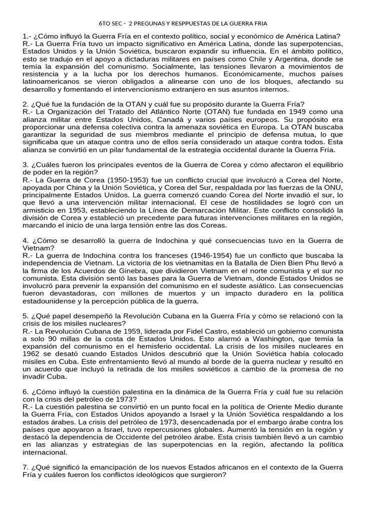 6to Sec 2- Preguntas y Repuestas | PDF | Guerra Fría | Unión Soviética