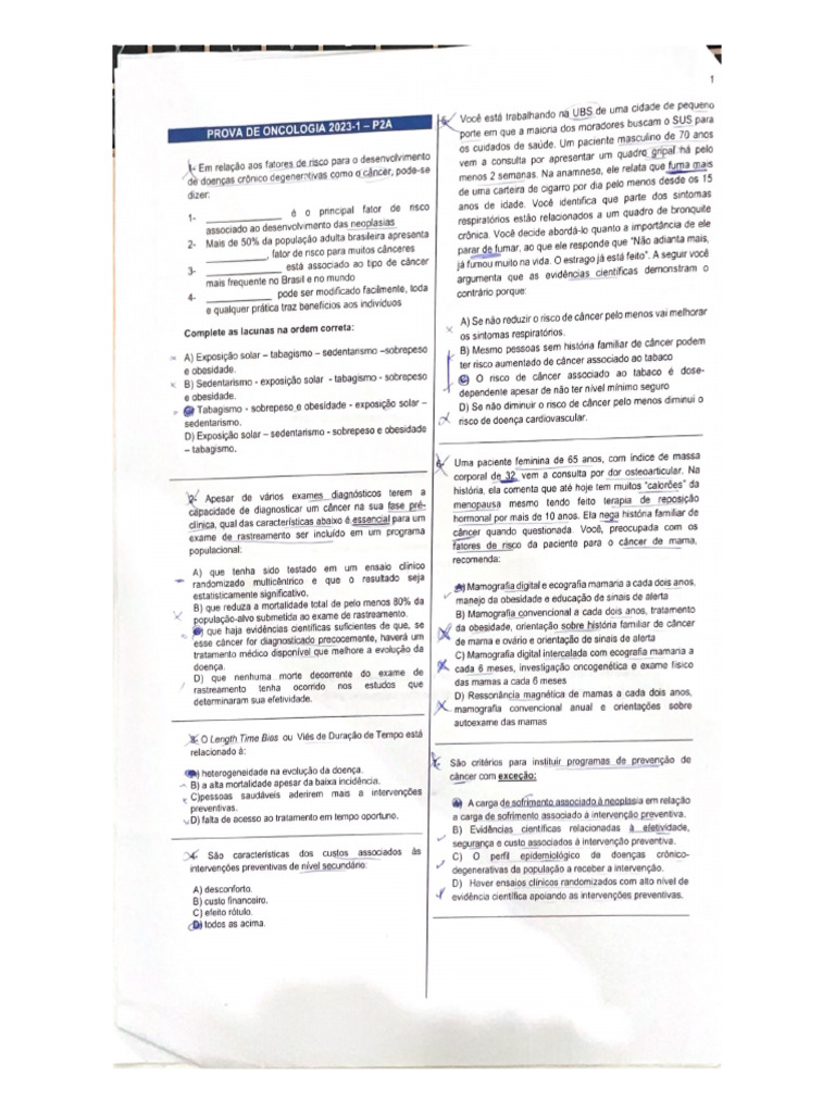Prova de Oncologia 2023-1 - P2a | PDF