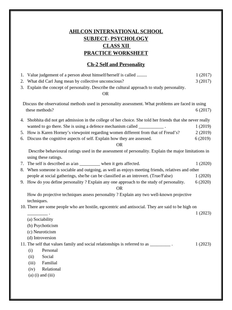 Psychology Practice Worksheet: Disorders | PDF | Mental Disorder ...