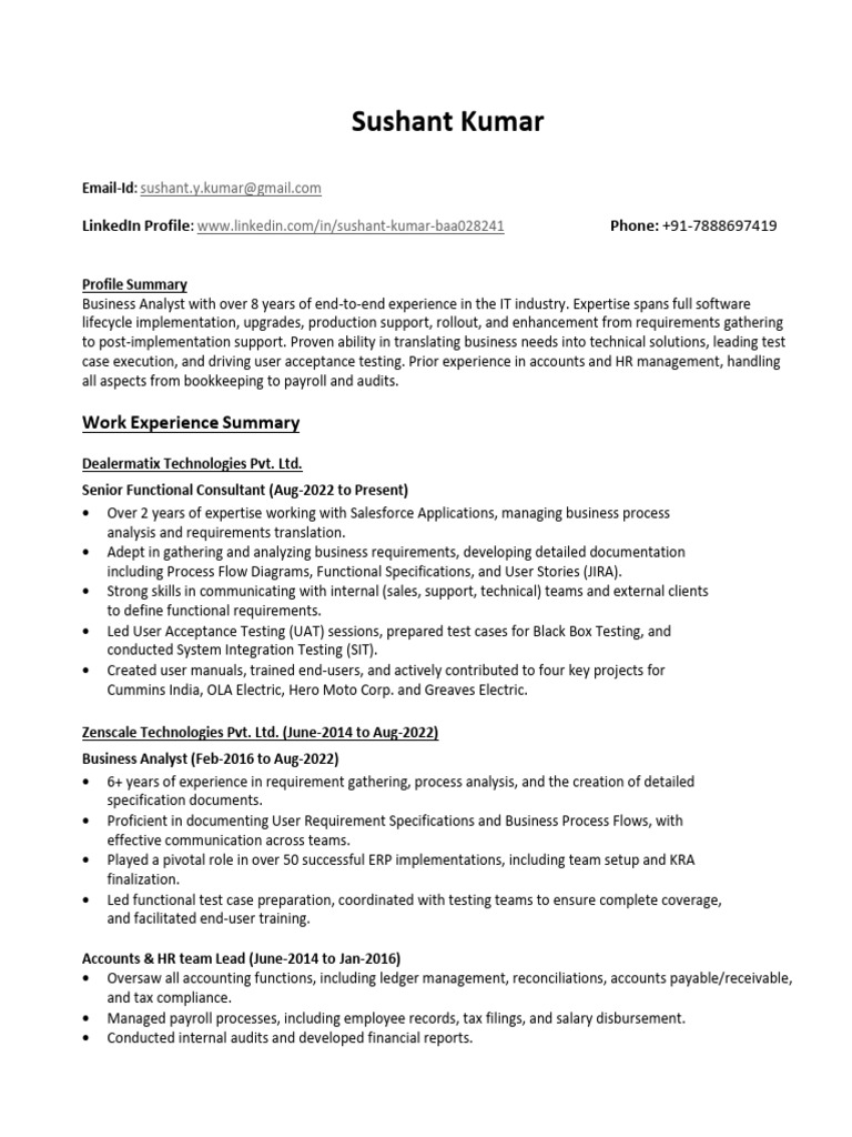 Sushant Kumar Business Analyst new resume | PDF | Business | Computing
