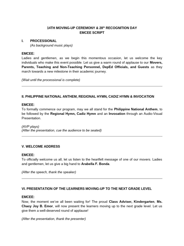 Moving-Up Script, Speech and Messages For Movers | PDF