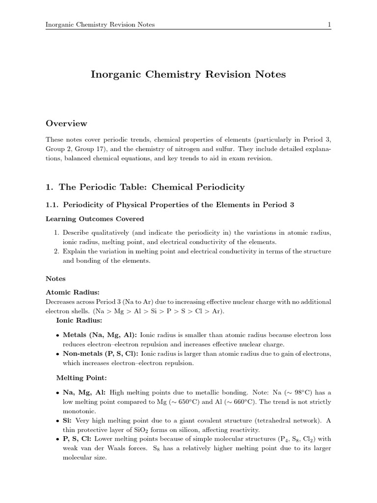 Inorganic Chemistry Notes | PDF | Hydroxide | Chlorine