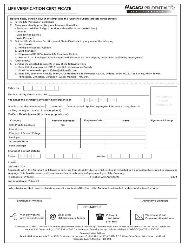 ICICI Life Verification Certificate Guide | PDF | Identity Document ...