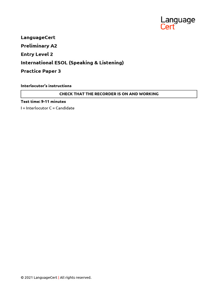 A2 ESOL Speaking & Listening Practice | PDF