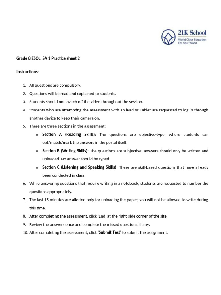 Grade 8 SL-ESOL Practice Sheet 2 | PDF | Apollo 11 | Natural Environment