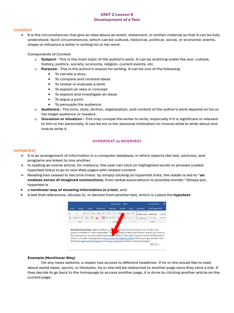 67df9a5242d8410dc9054241-1742707448-UNIT 2 - Lesson 6 - Development of A Text | PDF | Hypertext ...