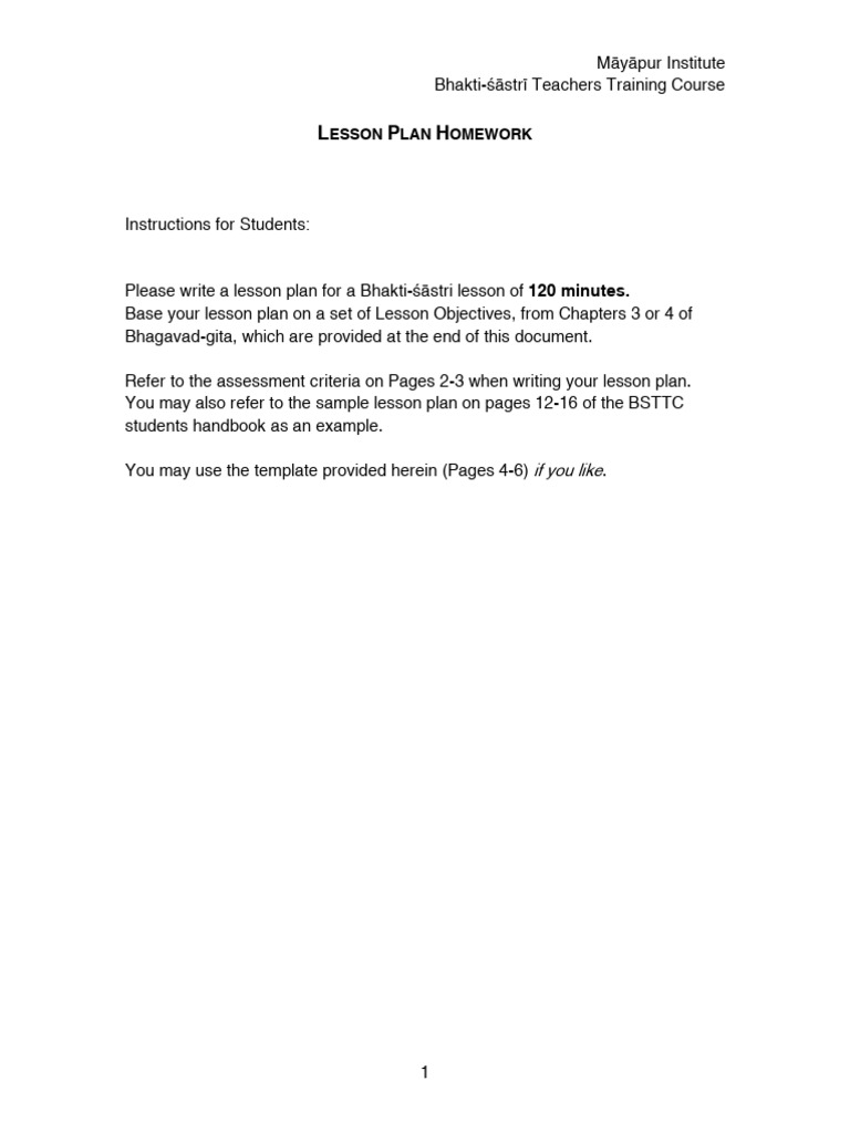 Lesson Plan Assignment (Inclass) | PDF | Lesson Plan | Bhagavad Gita