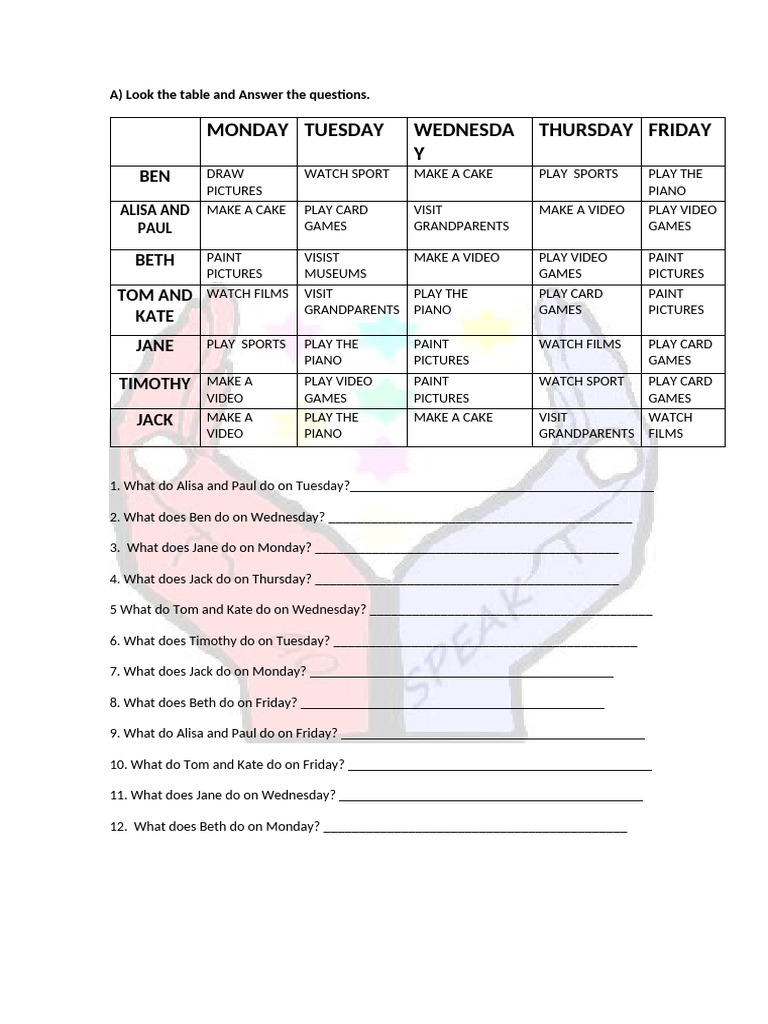 Present Simple Activities for 4th Grade | PDF