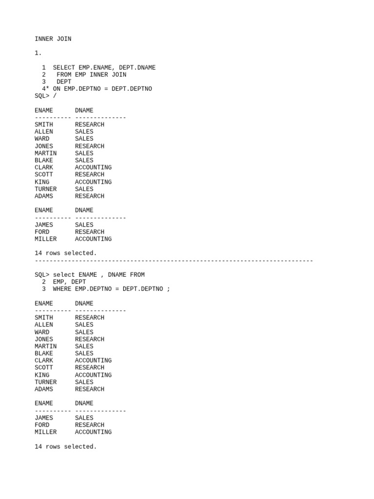 SQL INNER JOIN Examples and Queries | PDF | Data Management | Databases