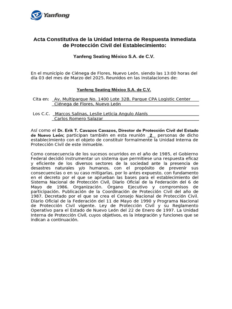 01.yanfeng - Acta Constitutiva de La UIRI | PDF | Defensa Civil