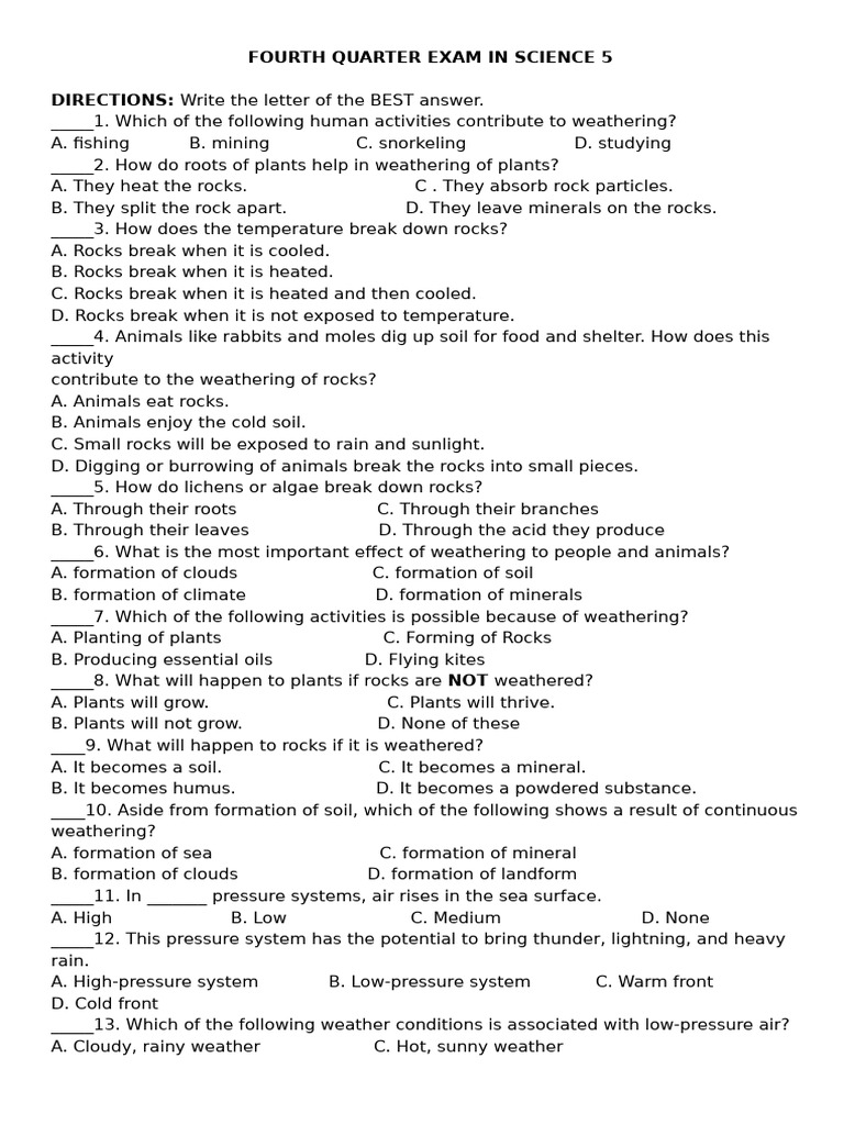 Science 5 Fourth Quarter Exam Guide | PDF | Moon | Constellation
