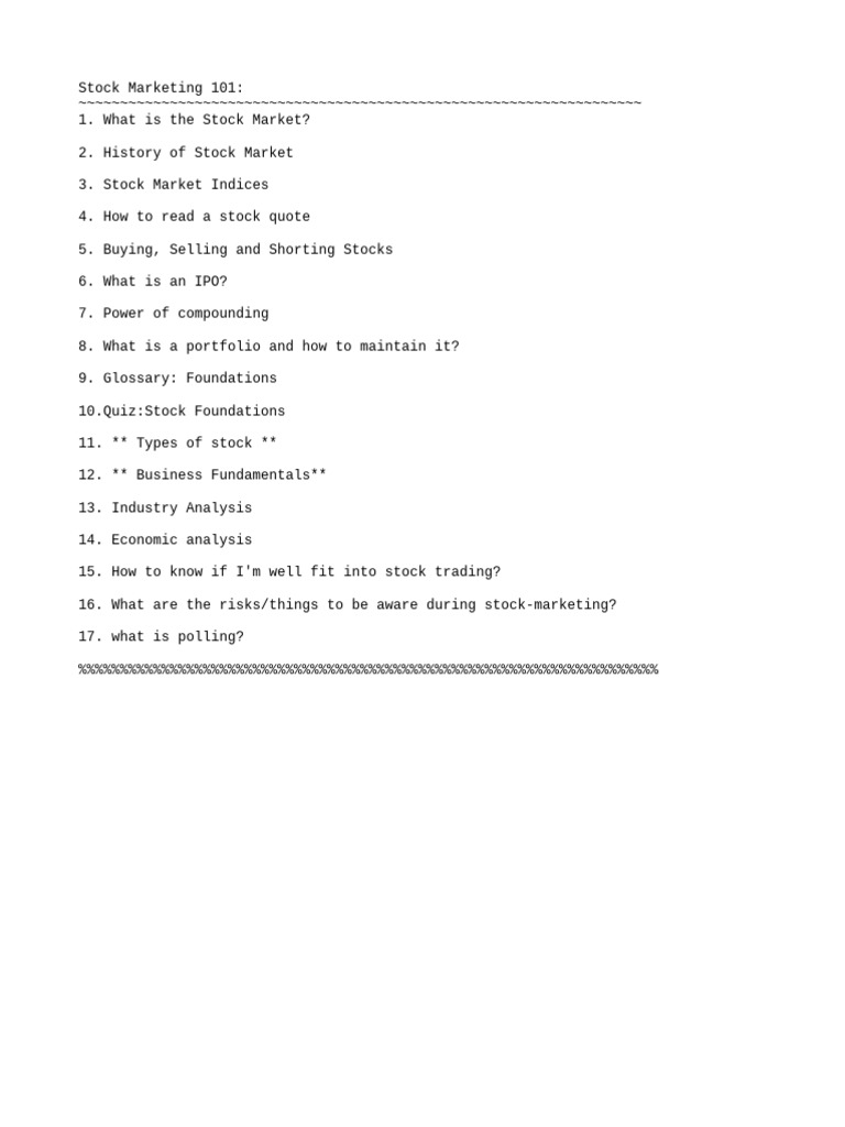 Stock Marketing 101 | PDF