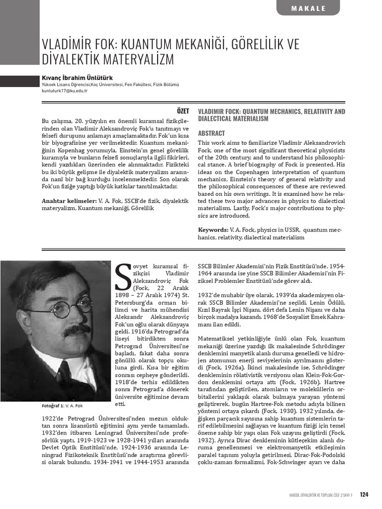 Vladimir Fok Kuantum Mekanigi Gorelilik Ve Diyalektik Materyalizm | PDF