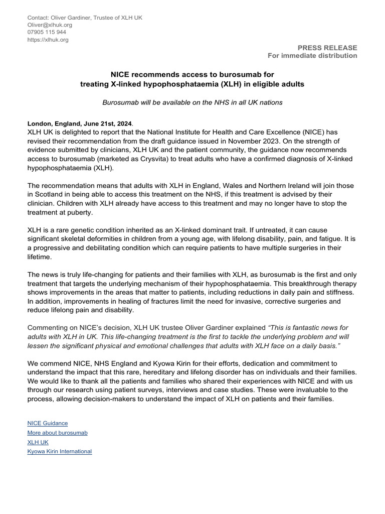 NICE Approves Burosumab for XLH Treatment | PDF | Therapy | National ...