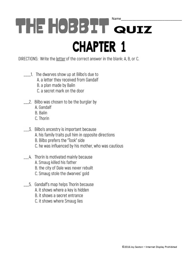 Hobbit Chapter Quizzes | PDF