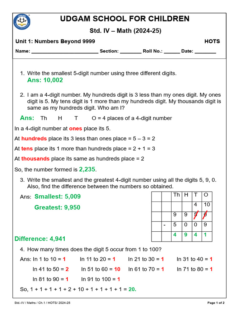 CH-1 Numbers Beyond 9999 Hots | PDF | Mathematics | Numbers