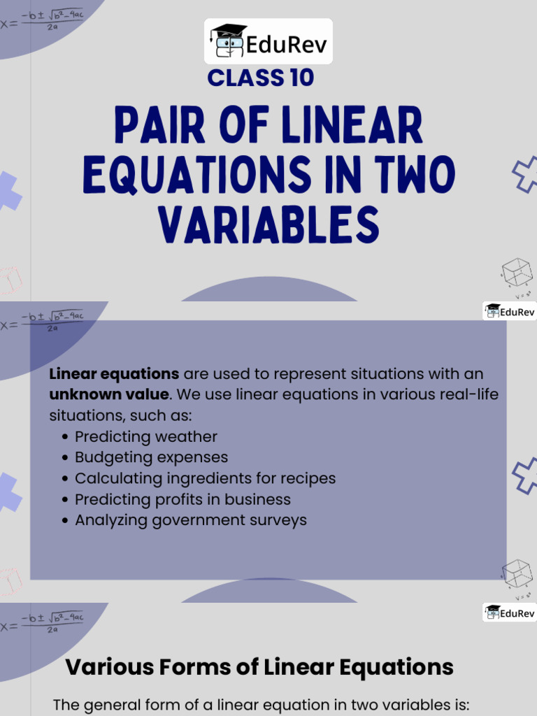 Pair of Linear Equations | PDF | Equations | System Of Linear Equations
