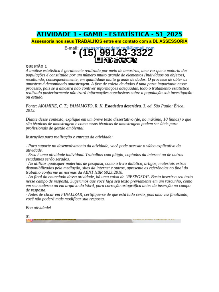 ATIVIDADE 1 - GAMB - ESTATÍSTICA - 51_2025 | PDF