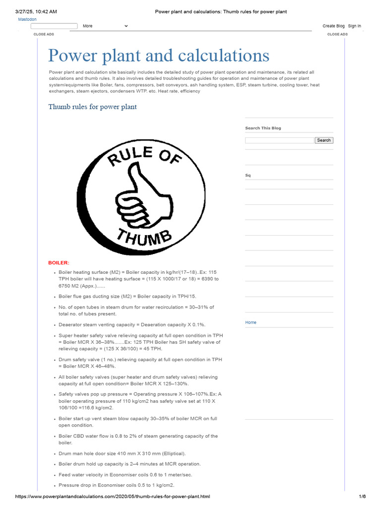 Power Plant Operation Thumb Rules | PDF | Boiler | Power Station