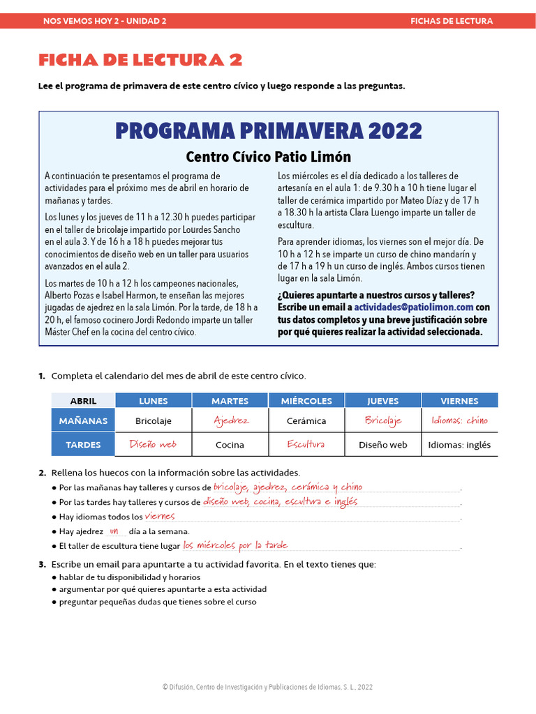 Nvh2 U02 Ficha Lectura Soluciones 02 | PDF
