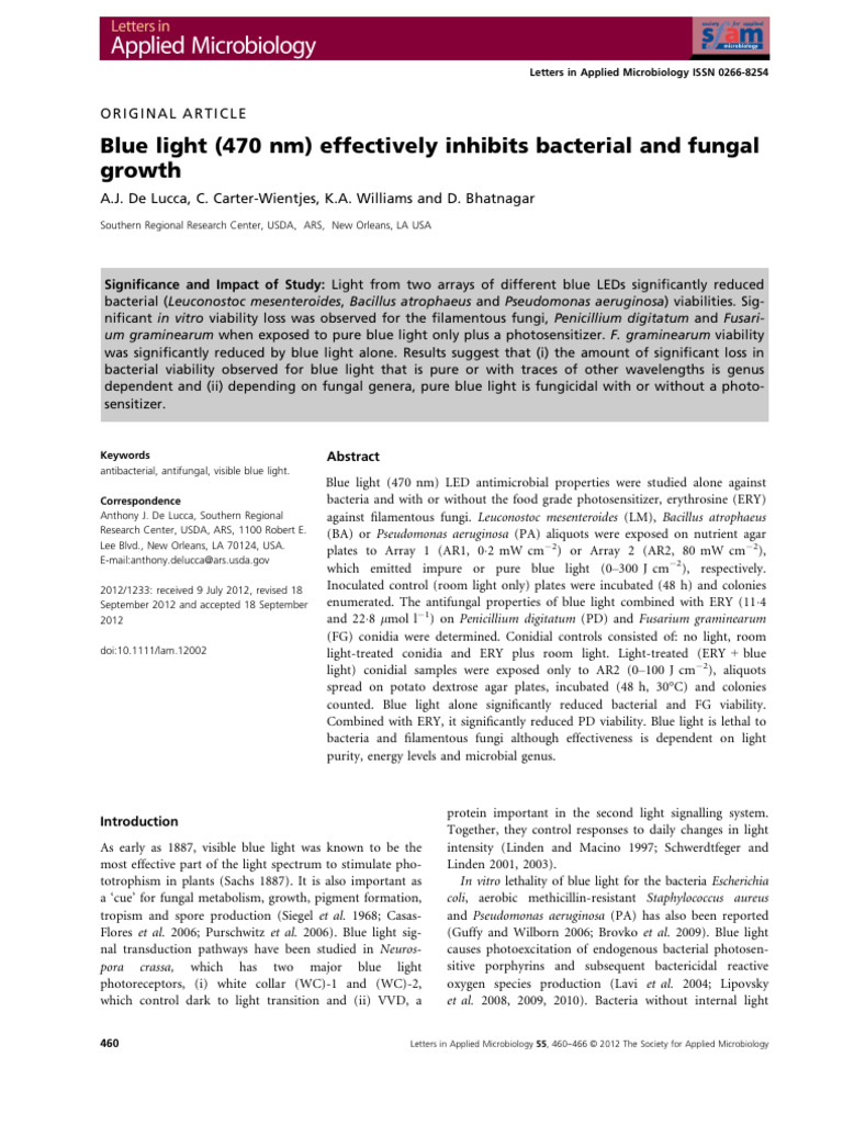 Blue Light (470 NM) Effectively Inhibits Bacterial and Fungal Growth ...