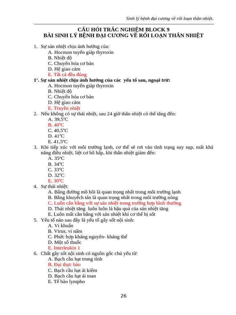 (123doc) Trac Nghiem Sinh Ly Benh Roi Loan Than Nhiet | PDF