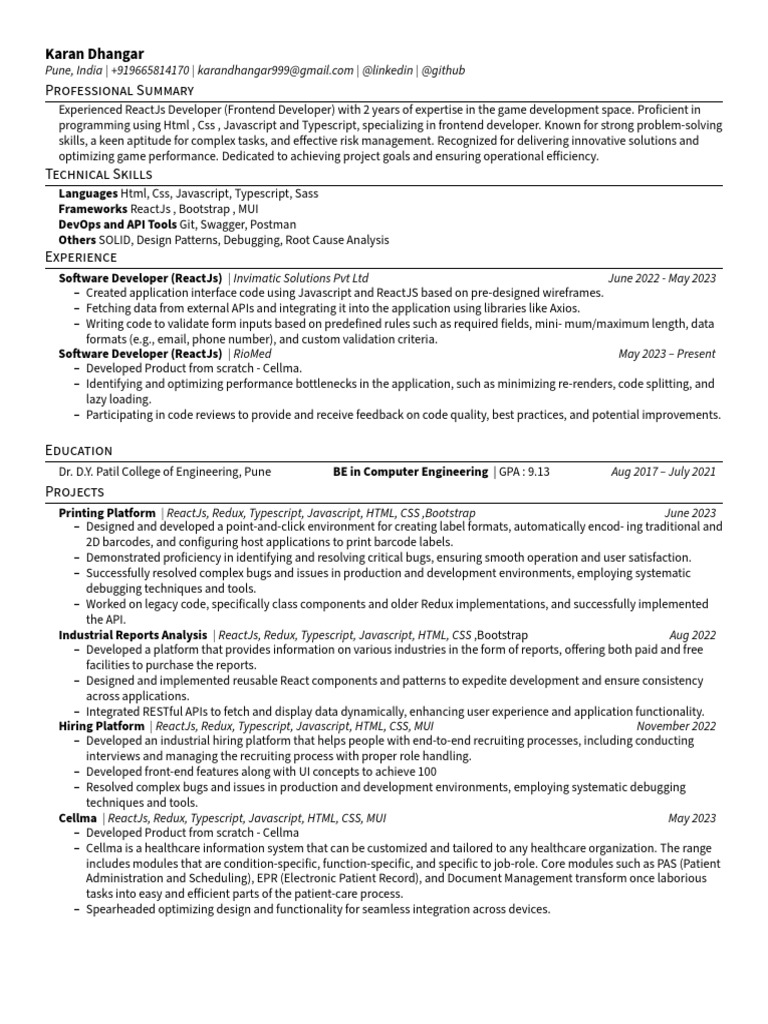 Karan Dhangar React Js Developer | PDF | Java Script | Systems Architecture