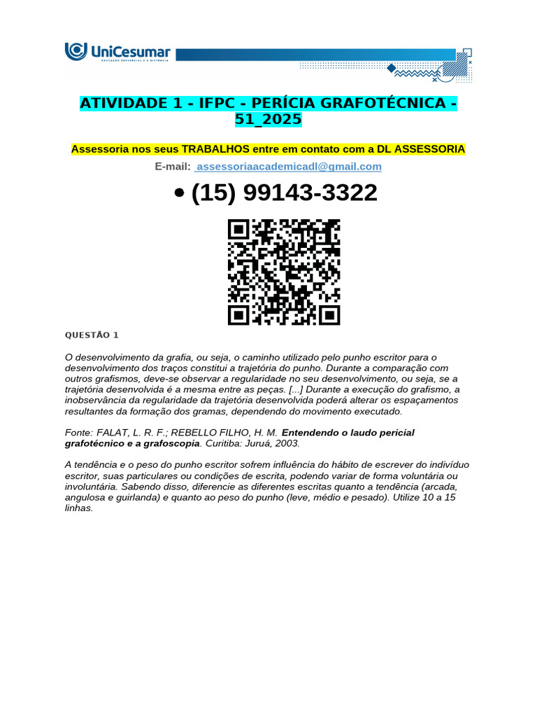 Atividade 1 - Ifpc - Perícia Grafotécnica - 51 - 2025 | PDF